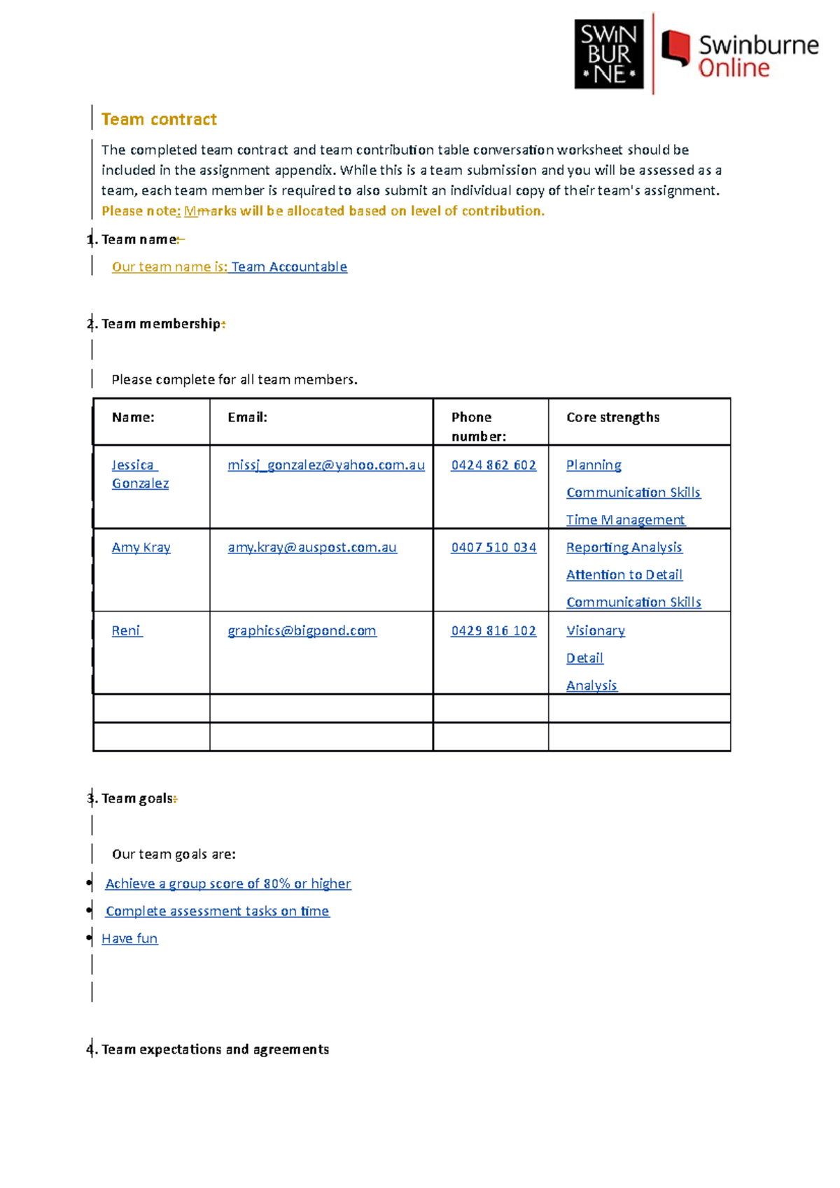 Assignment 3 Team contract and team contribution worksheet - Team ...