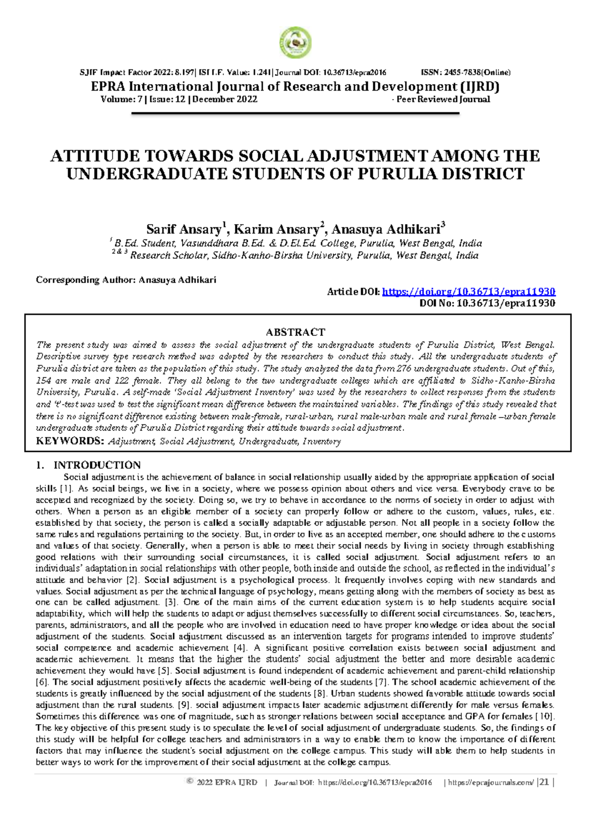 Attitude on social adj - dfhdf - EPRA International Journal of Research ...