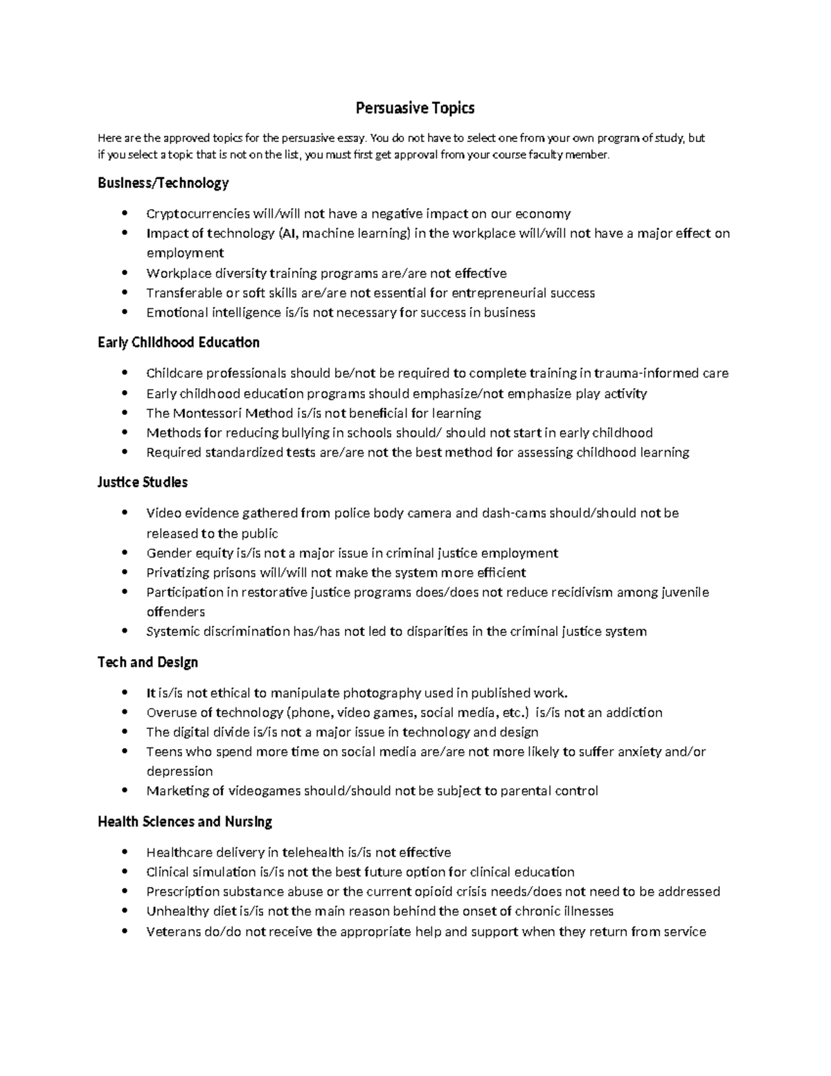 List of Approved Topics - Persuasive Topics Here are the approved ...