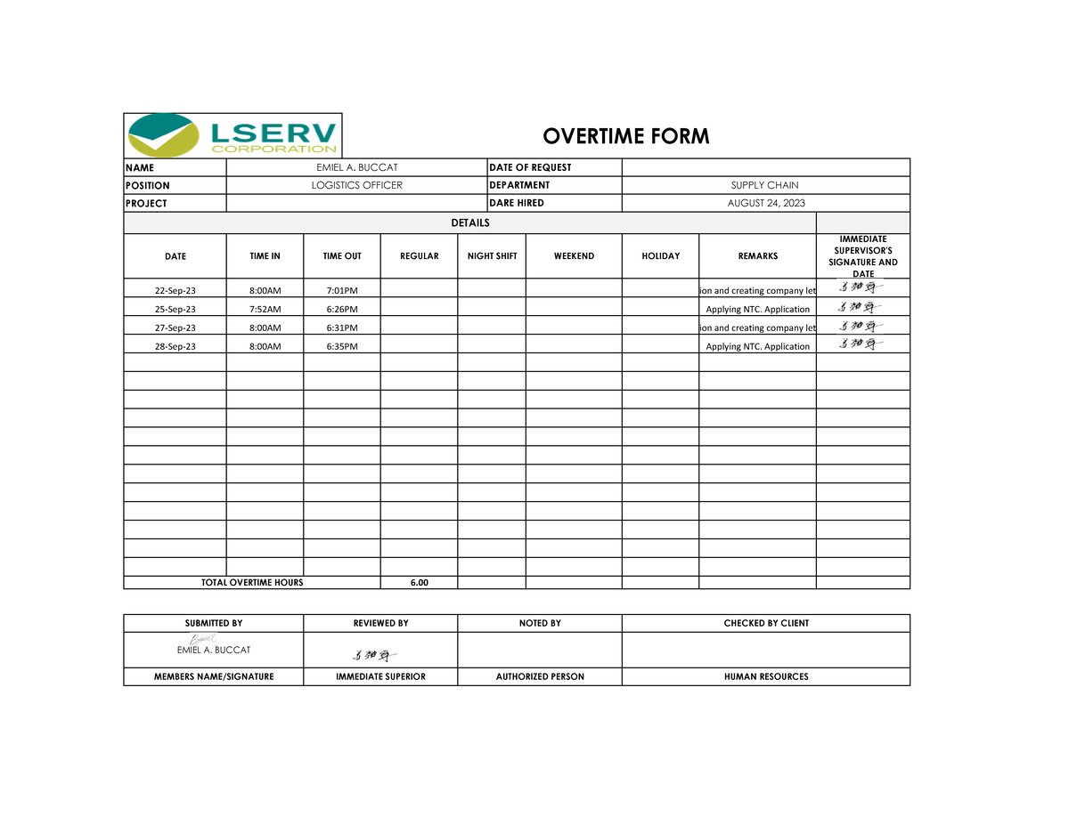 Overtime FORM - NAME POSITION PROJECT DATE IMMEDIATE SUPERVISOR'S ...