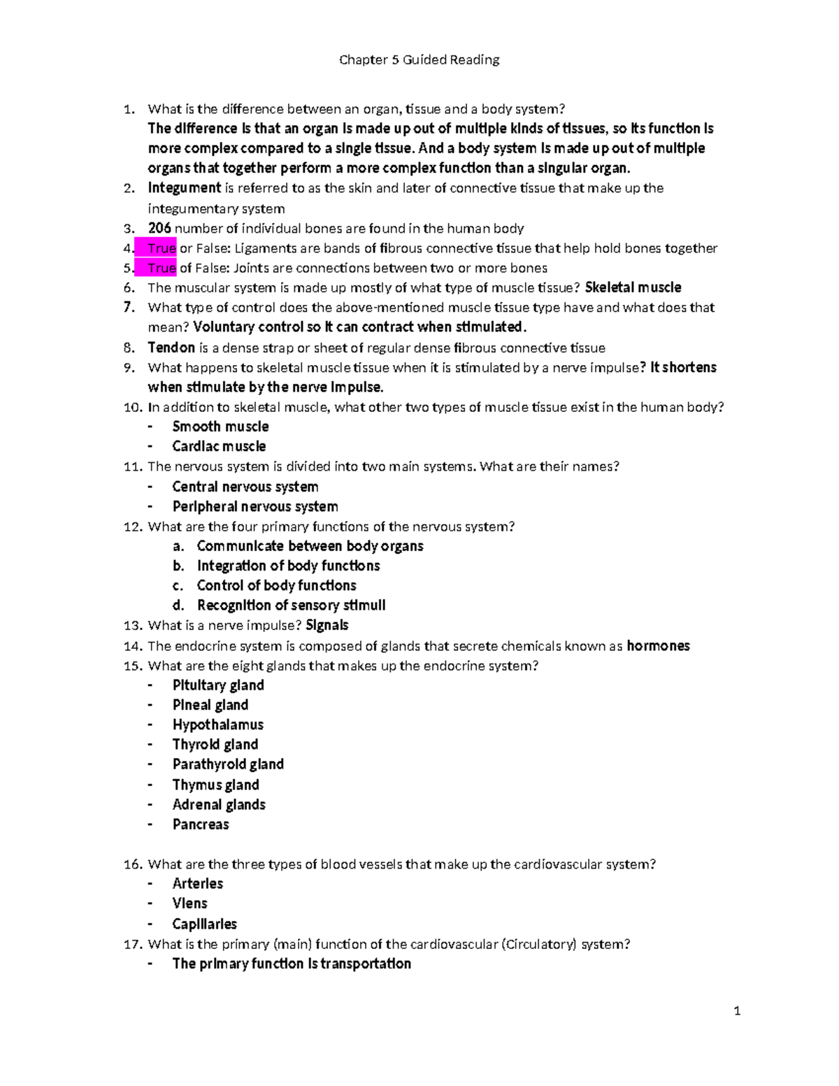 A&P Chapter 5 Guided Reading- RSL - What is the difference between an organ, tissue and a body ...