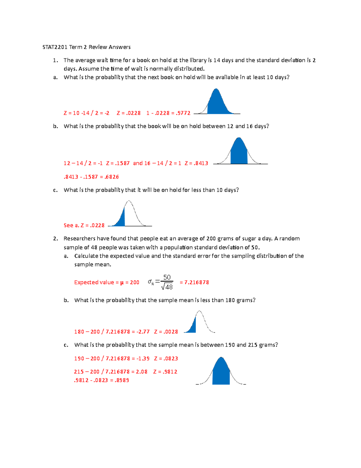 STAT2201 Term 2 Review Answers - STAT2201 Term 2 Review Answers The ...