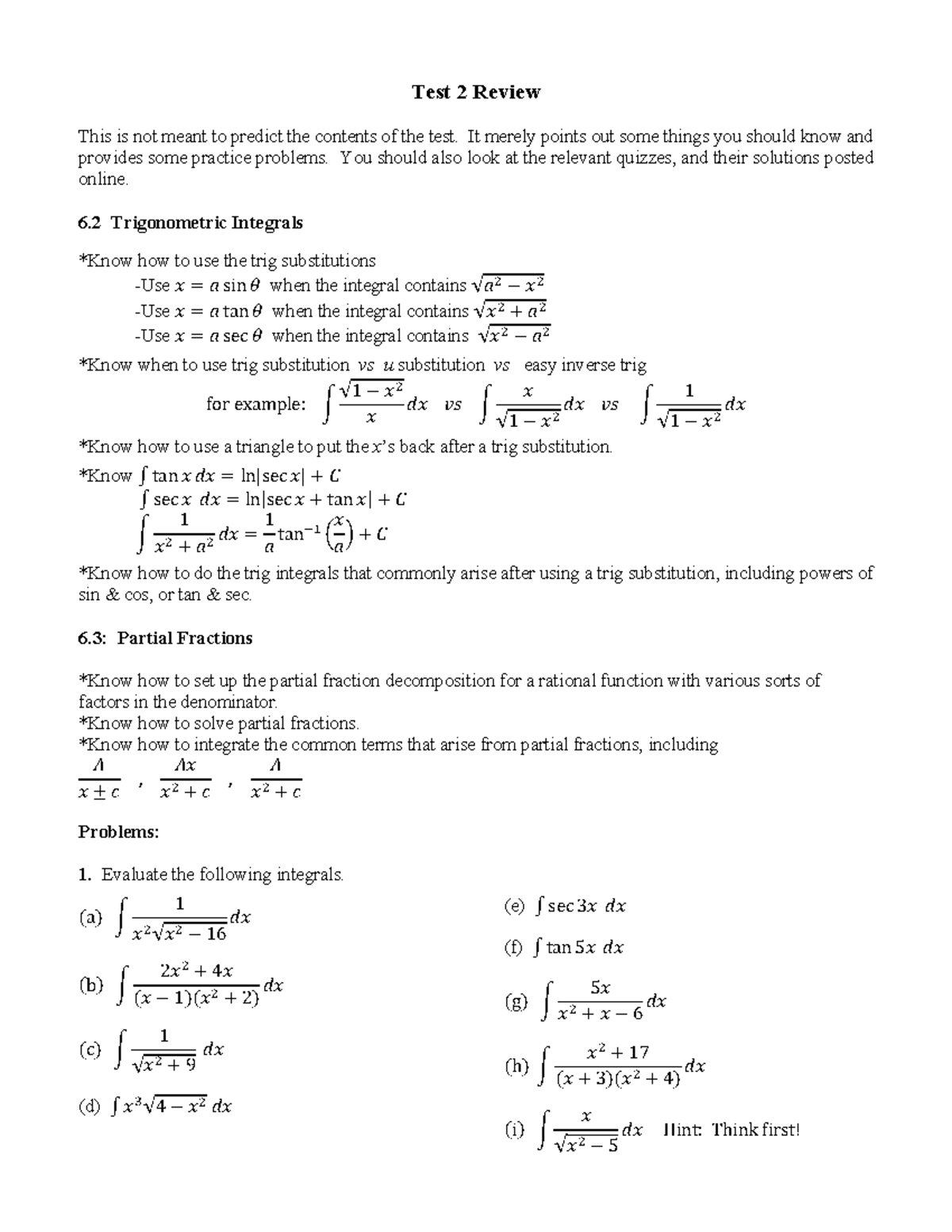 Test 2 Review - Professor Shaw - Test 2 Review This is not meant to ...