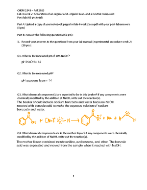 Lab 3 Post lab - Post Lab submission - Lab 3: Thin Layer Chromatography Post-lab (65 pts total ...