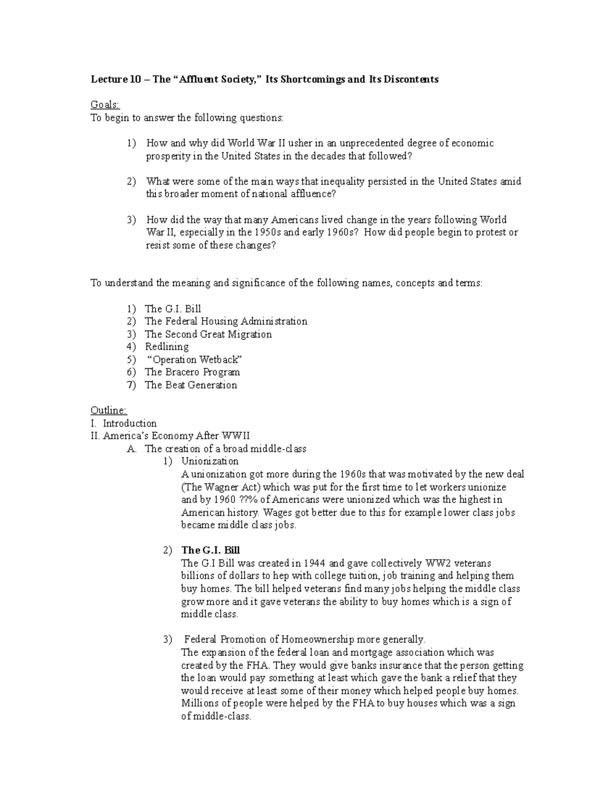 Lecture 10-The “Affluent Society,” Its Shortcomings and Its Discontents ...