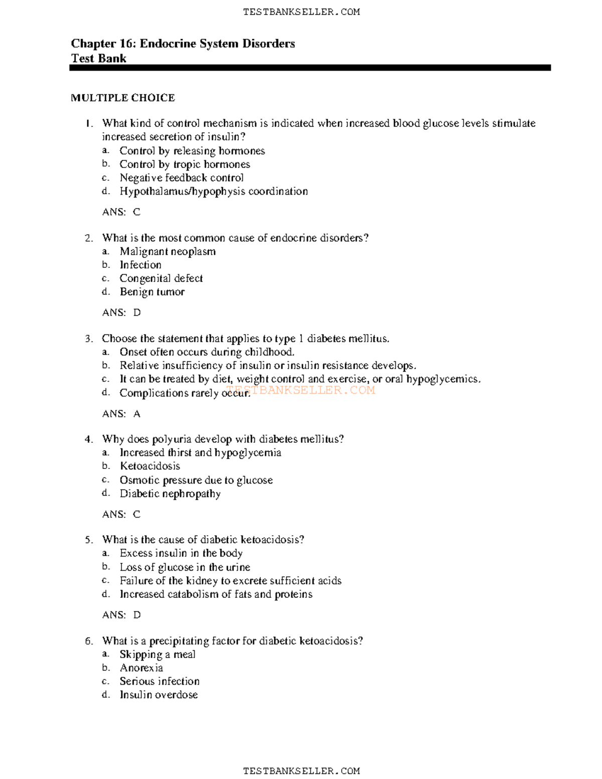 16 - med surg - TESTBANKSELLER Chapter 16: Endocrine System Disorders ...