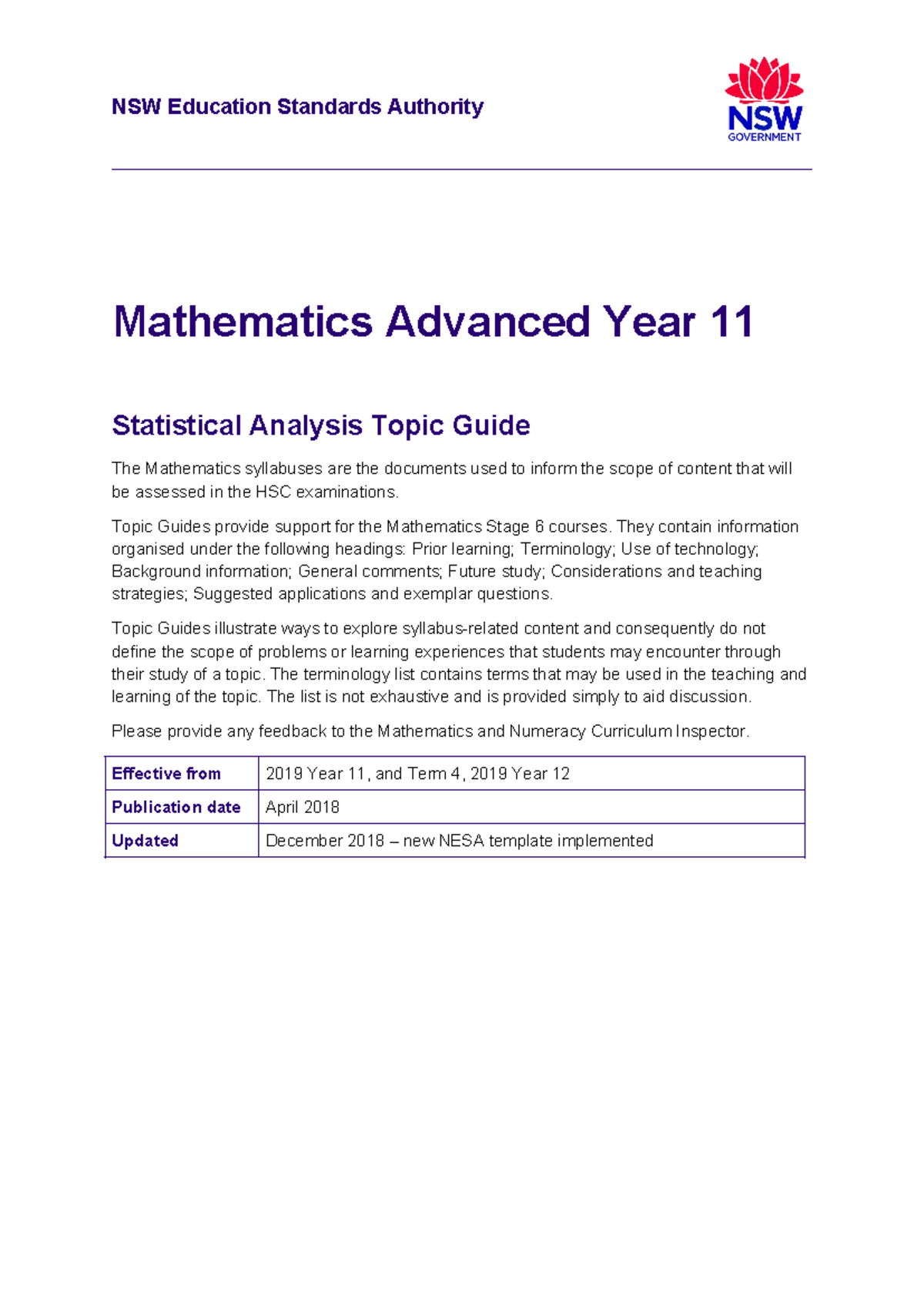 Stats year 11 - NSW Education Standards Authority Mathematics Advanced ...