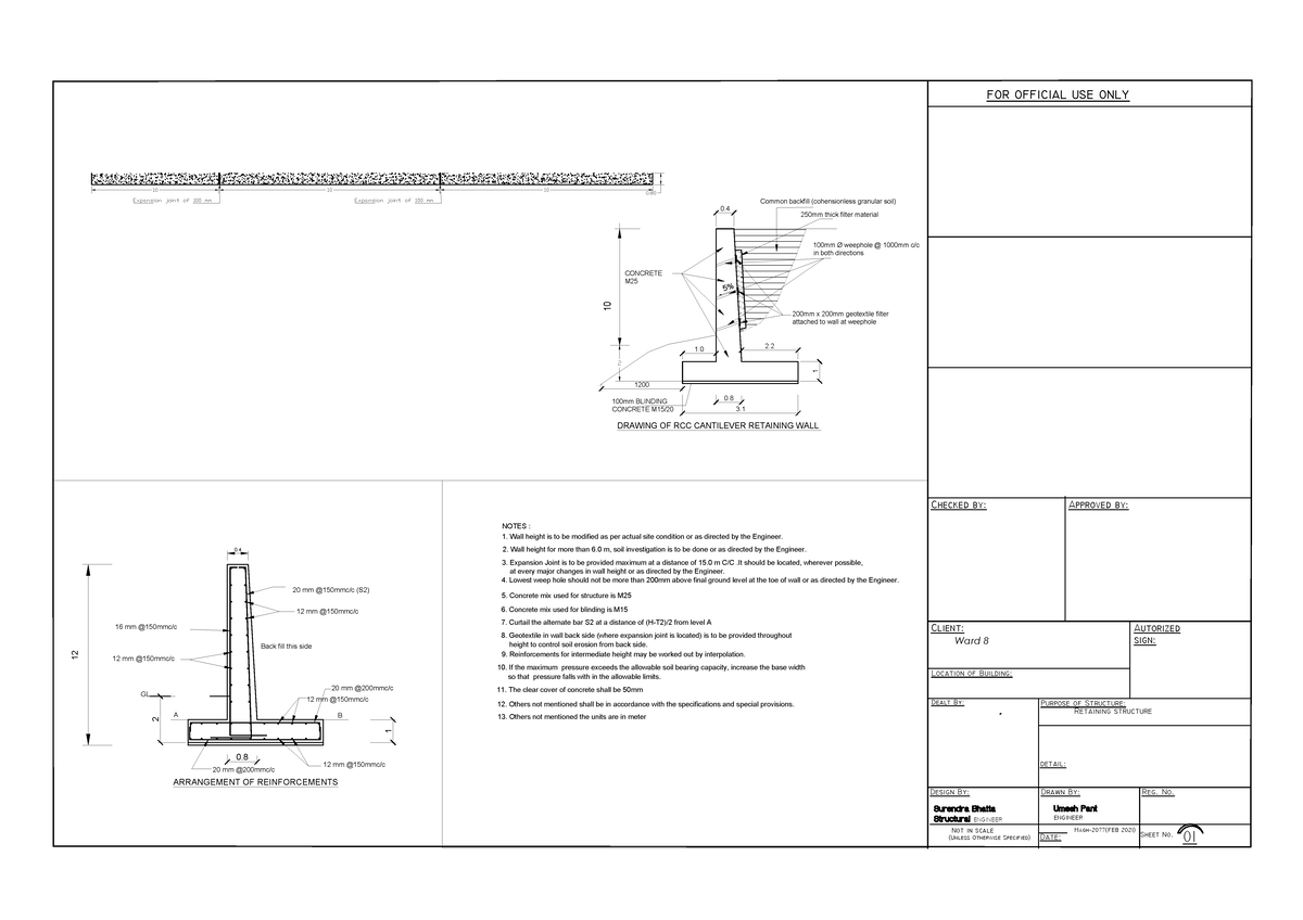 RCC WALL-ward 8-21 RCC Cantilever Wall - DRAWING OF RCC CANTILEVER ...