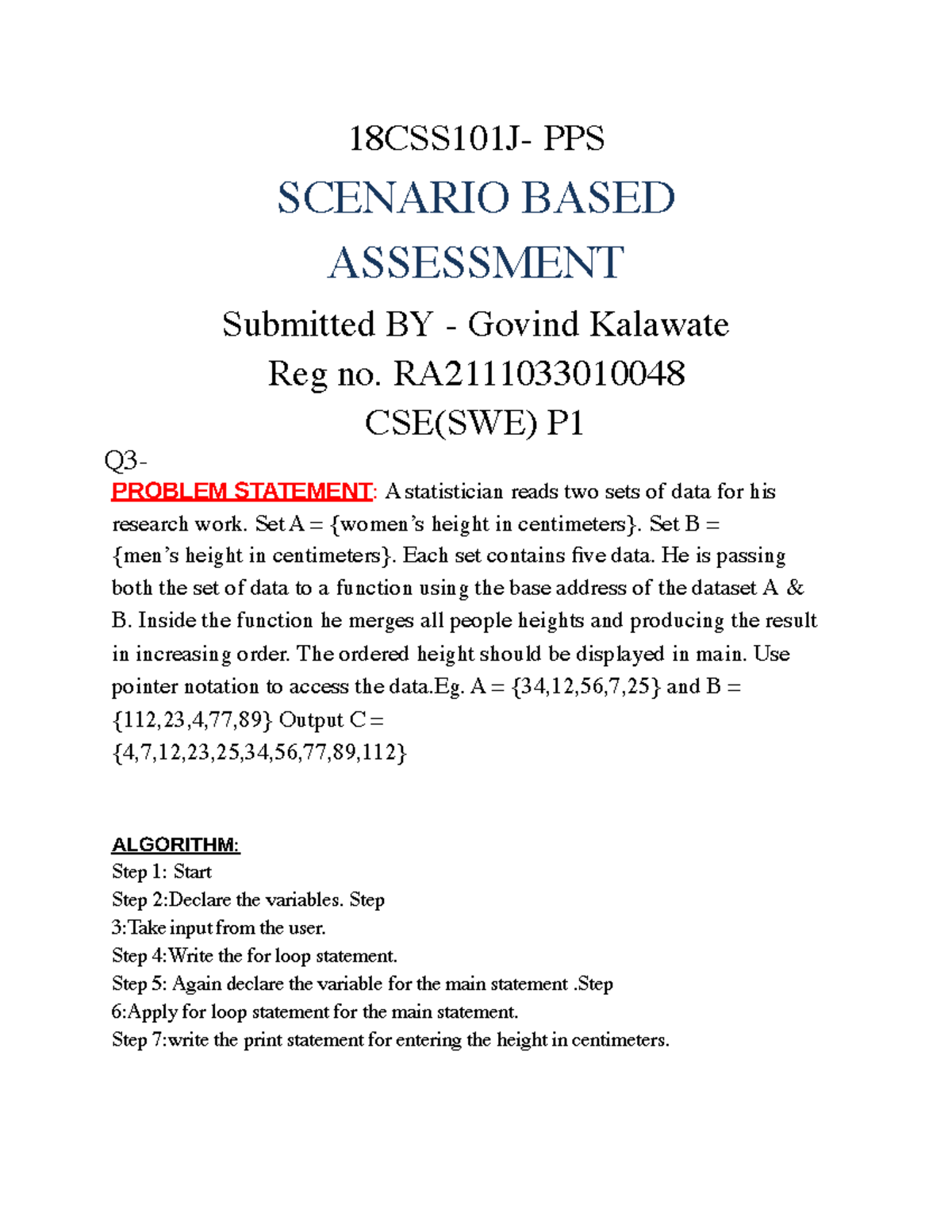 Scenario Based Assessment RA2111033010048 - 18CSS101J- PPS SCENARIO ...