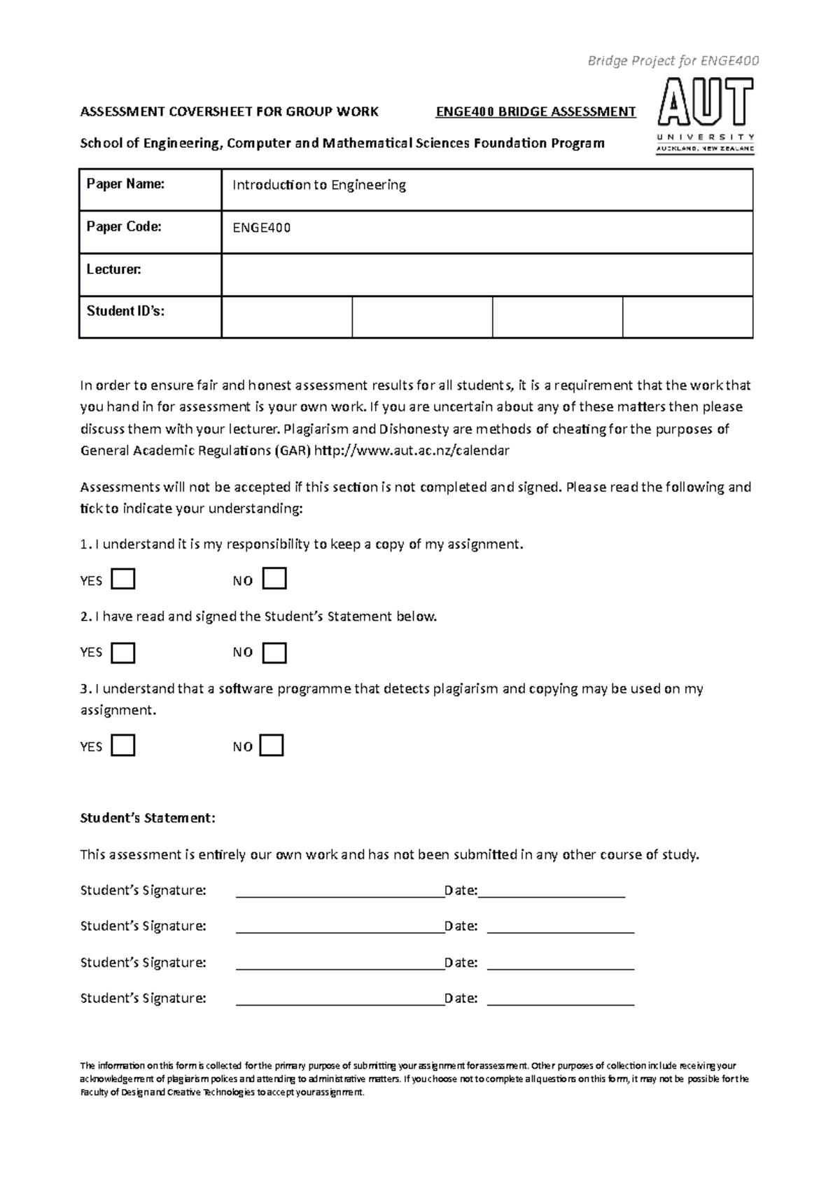 Bridge Project Handout - Bridge Project for ENGE400 ASSESSMENT ...