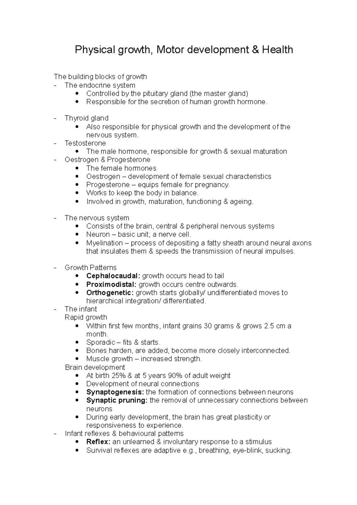 Week 3 - The lecture notes from week 1 to 4. - Physical growth, Motor ...