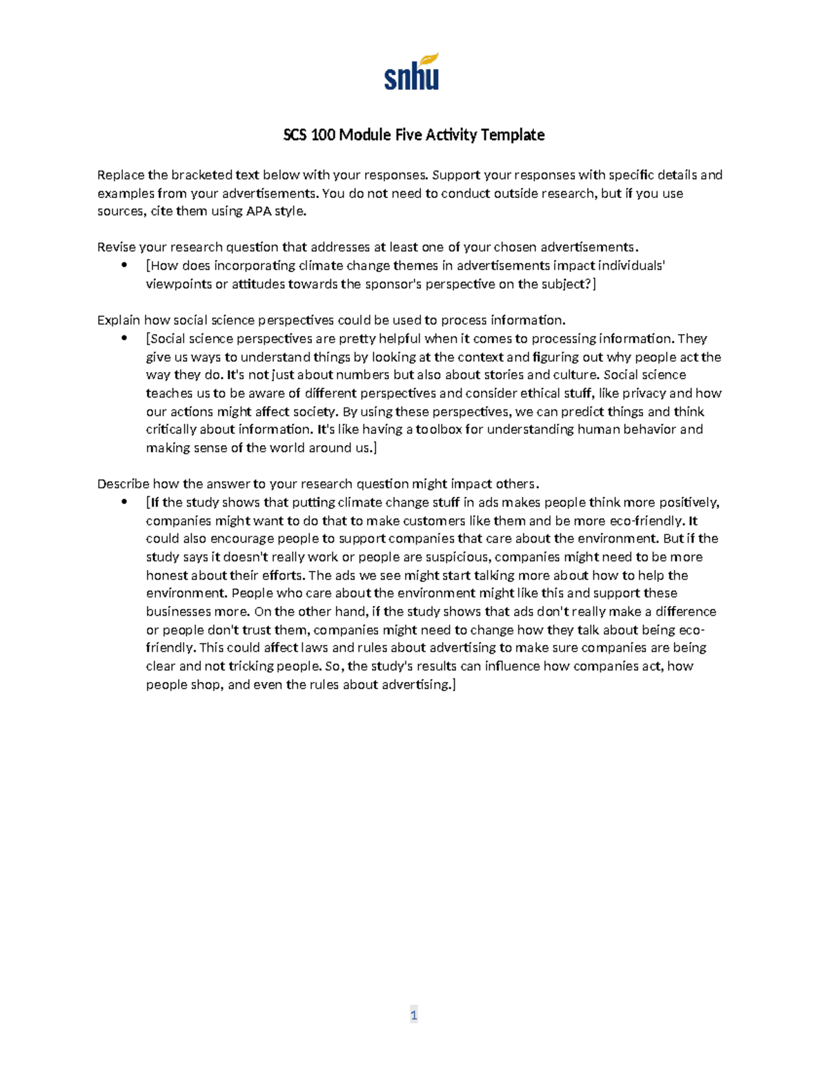 SCS 100 Module Five Activity Template - SCS 100 Module Five Activity ...