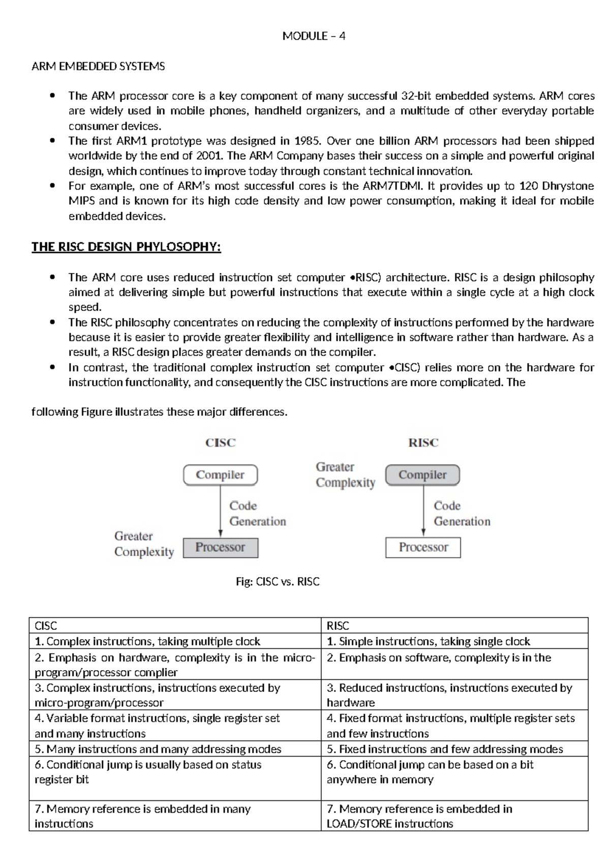 Embedded system unit4 - MODULE – 4 ARM EMBEDDED SYSTEMS The ARM ...
