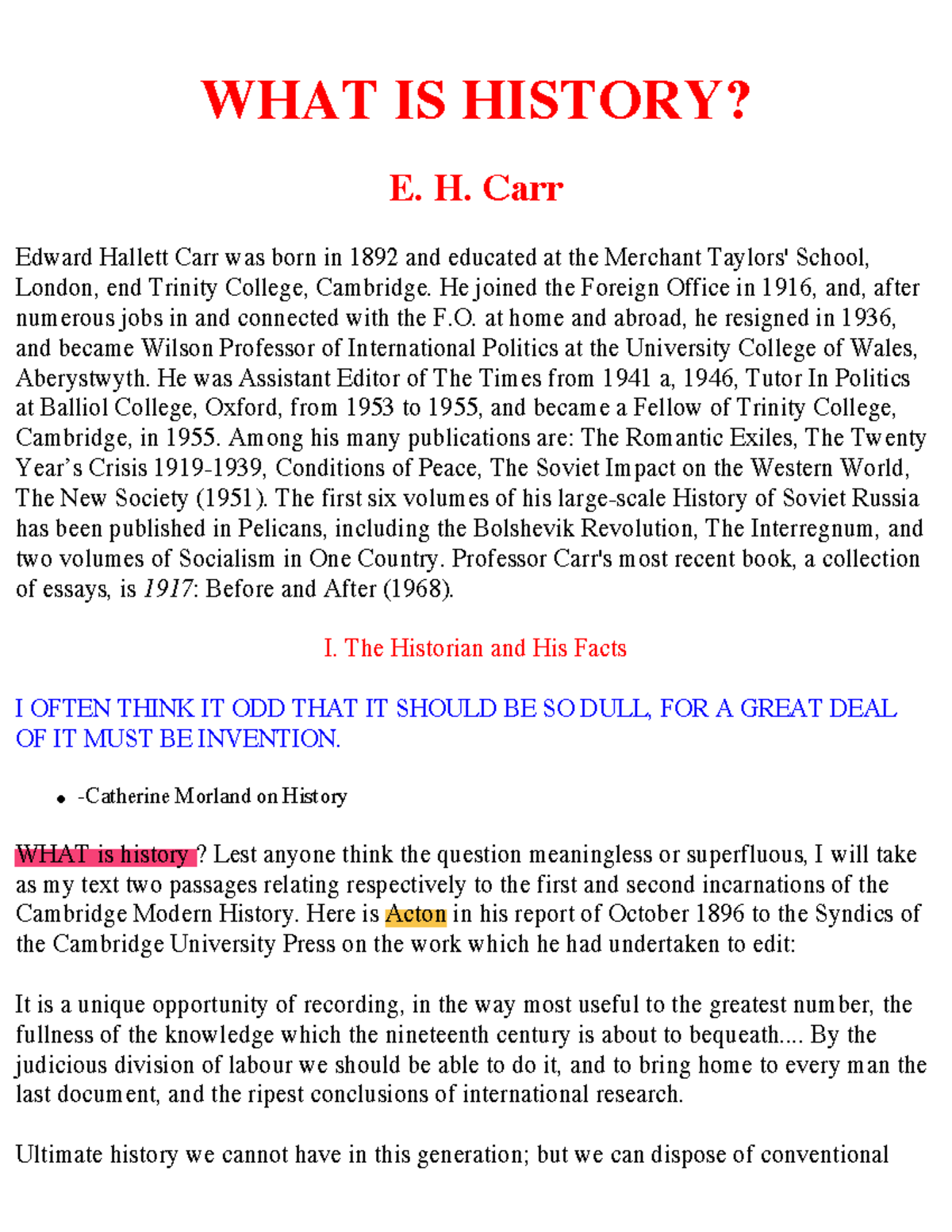 -Edward Hallet Carr- What Is History(Book Fi) - WHAT IS HISTORY? E. H ...