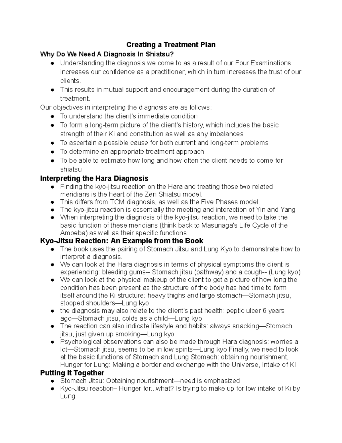 Eastern Lecture 28 - Creating a Treatment Plan - Creating a Treatment ...