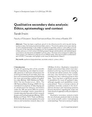 Use of secondary data in business ethics research - The Use of ...