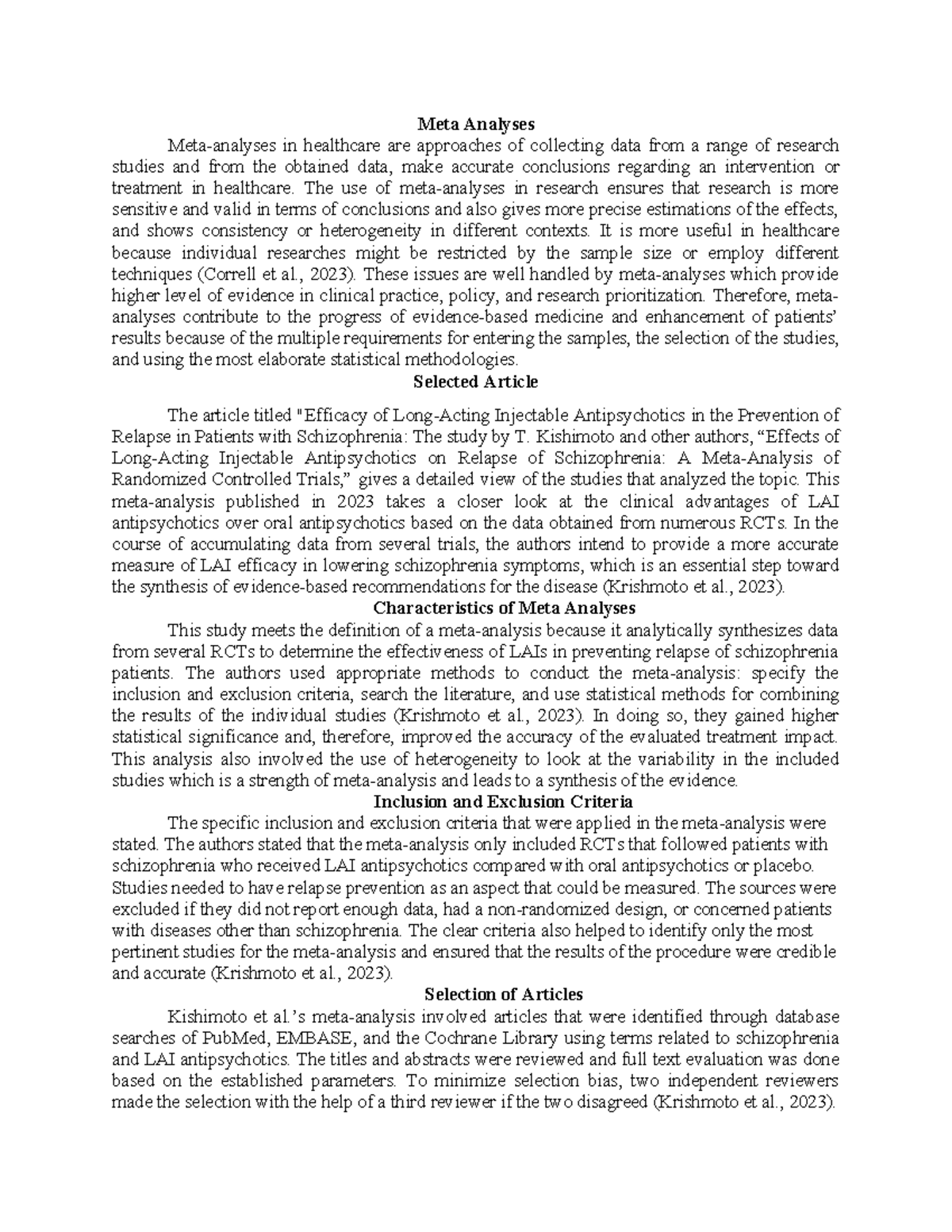 Plag removal noted - Meta Analyses Meta-analyses in healthcare are ...