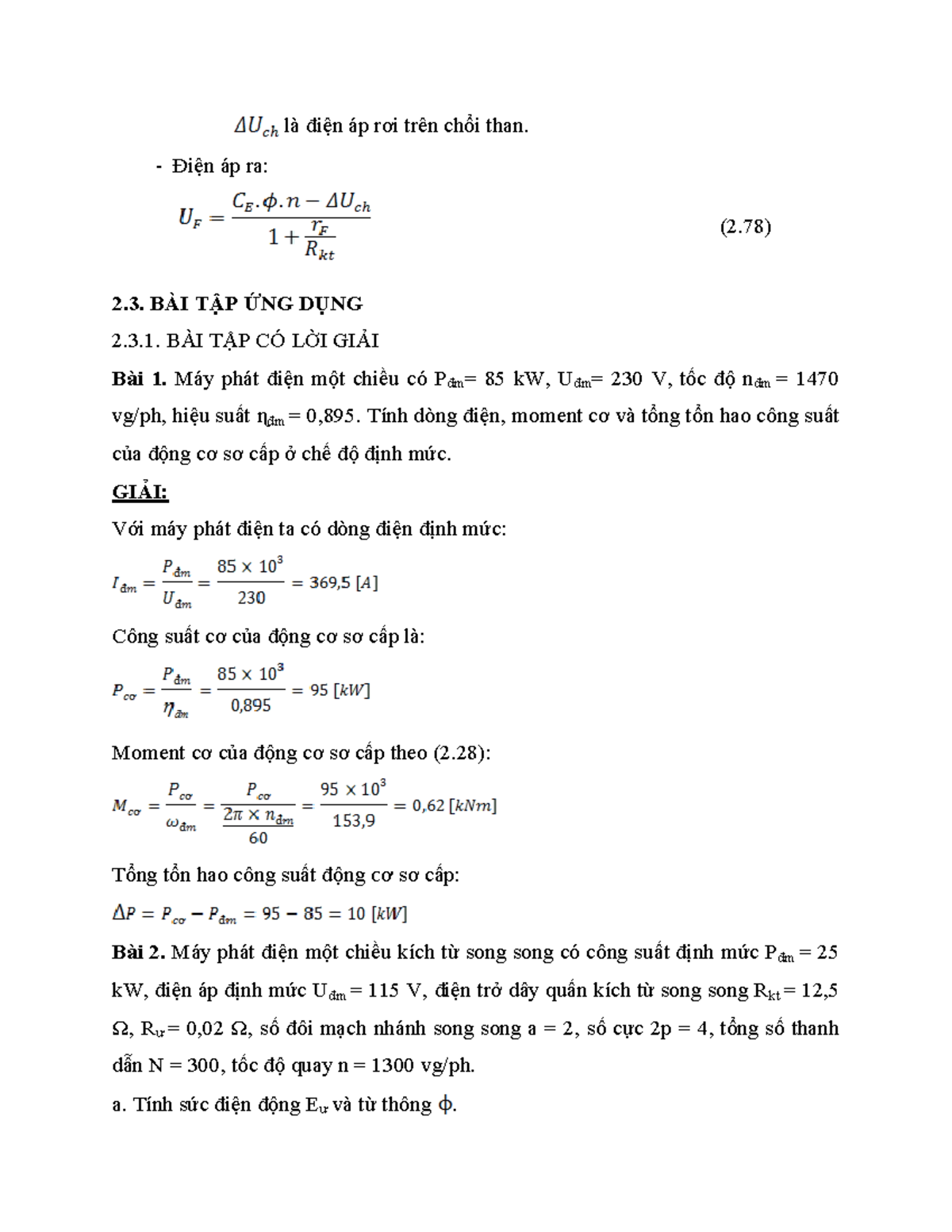 Bai tap pdf - Mon vat li - là điện áp rơi trên chổi than. Điện áp ra: (2) 2. BÀI TẬP ỨNG DỤNG 2. ...