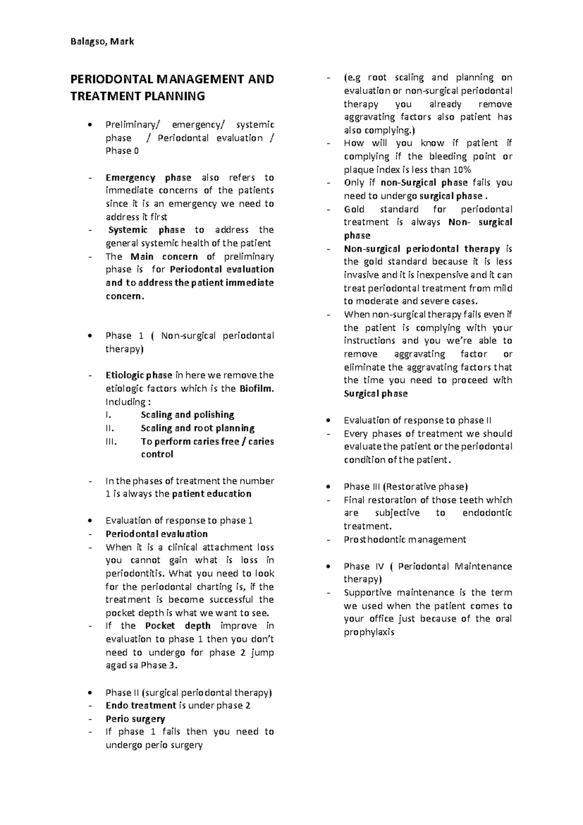 Perio reviewer q2 - note - PERIODONTAL MANAGEMENT AND TREATMENT ...