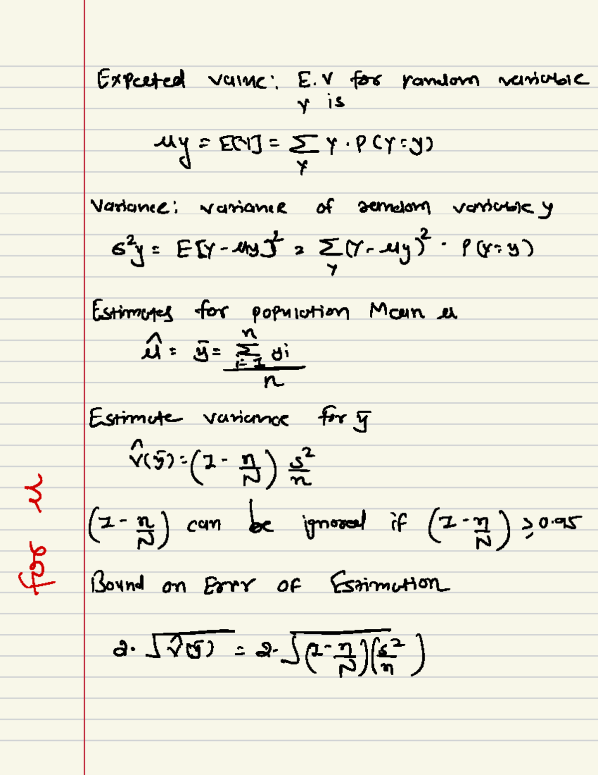 Print - this is my notes - Expected value: E for random variable y is ...
