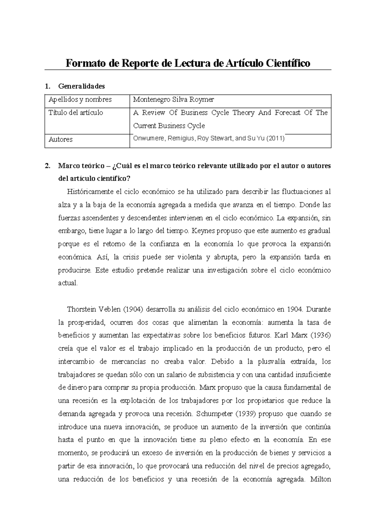 Formato DE Lectura DE Artículo Científico - Formato de Reporte de ...