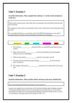 Unit 8 - Listening - Unit 8 - Unit 8: Exercise 1 In this unit, you will ...