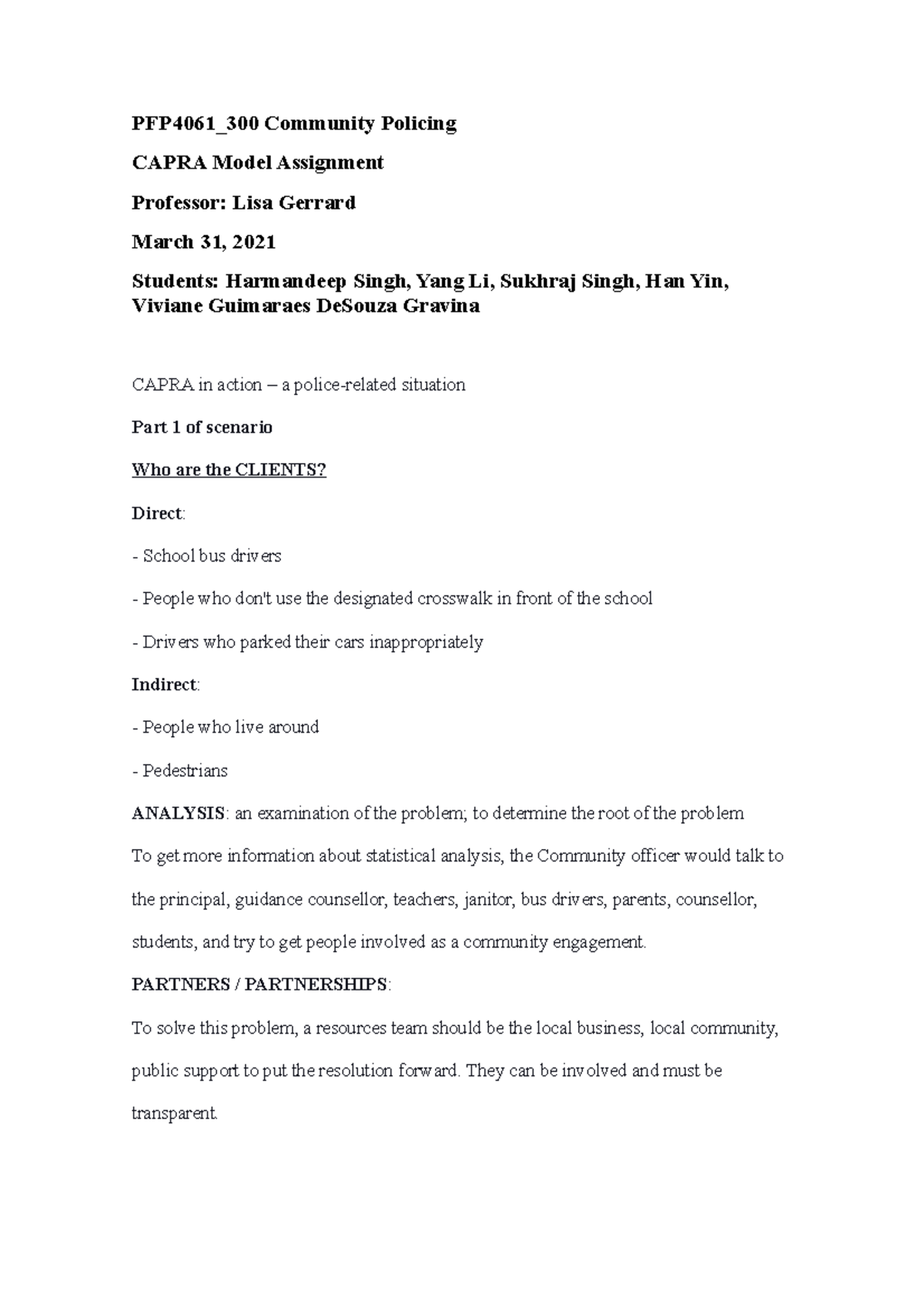 #6 Capra Model Final Piece - PFP4061_300 Community Policing CAPRA Model ...