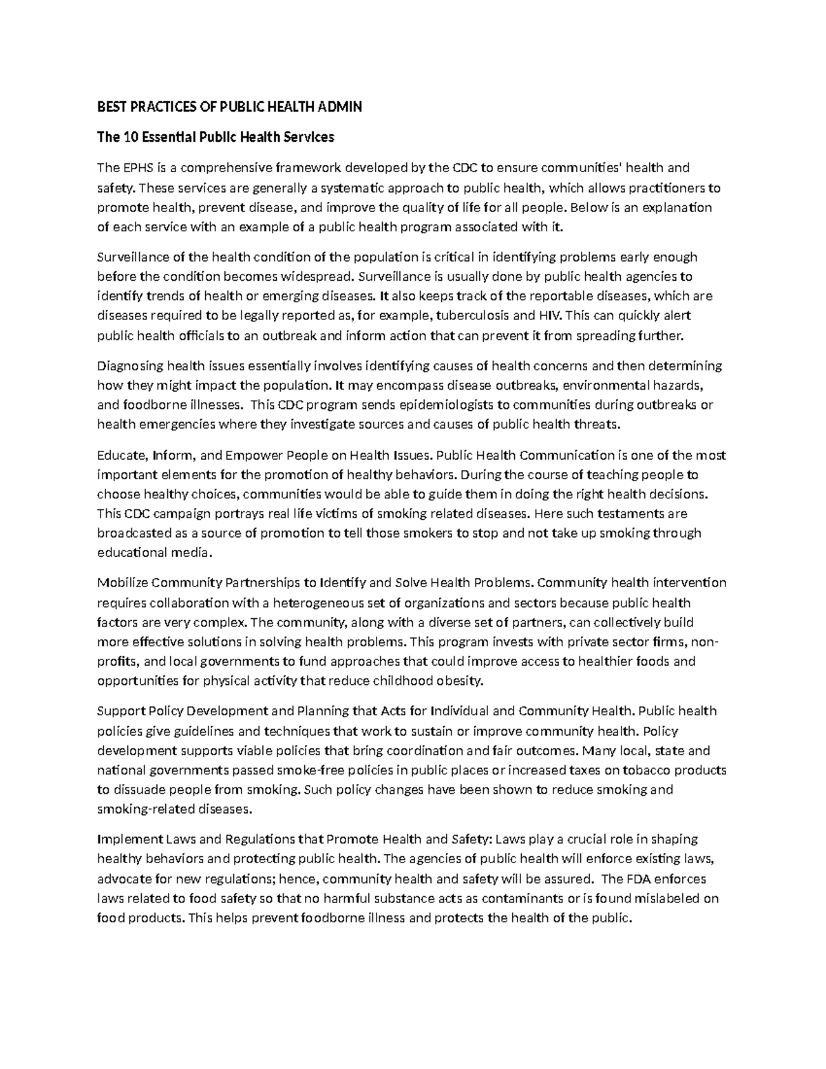BEST Practices OF Public Health Admin - BEST PRACTICES OF PUBLIC HEALTH ...