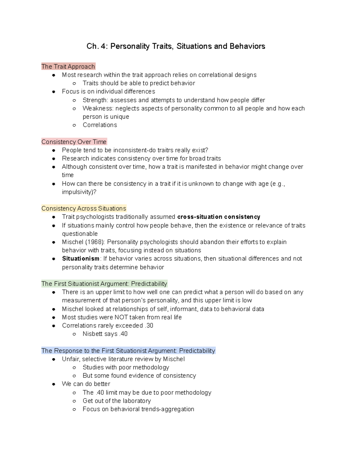 Ch. 4 Personality Traits, Situations and Behaviors - Ch. 4: Personality ...