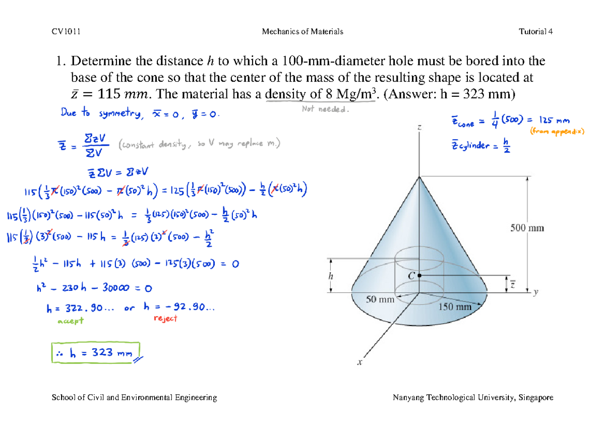 24283 CV1011 Tut 4 - Solutions for Tutorial - Determine the distance h to which a 100-mm ...
