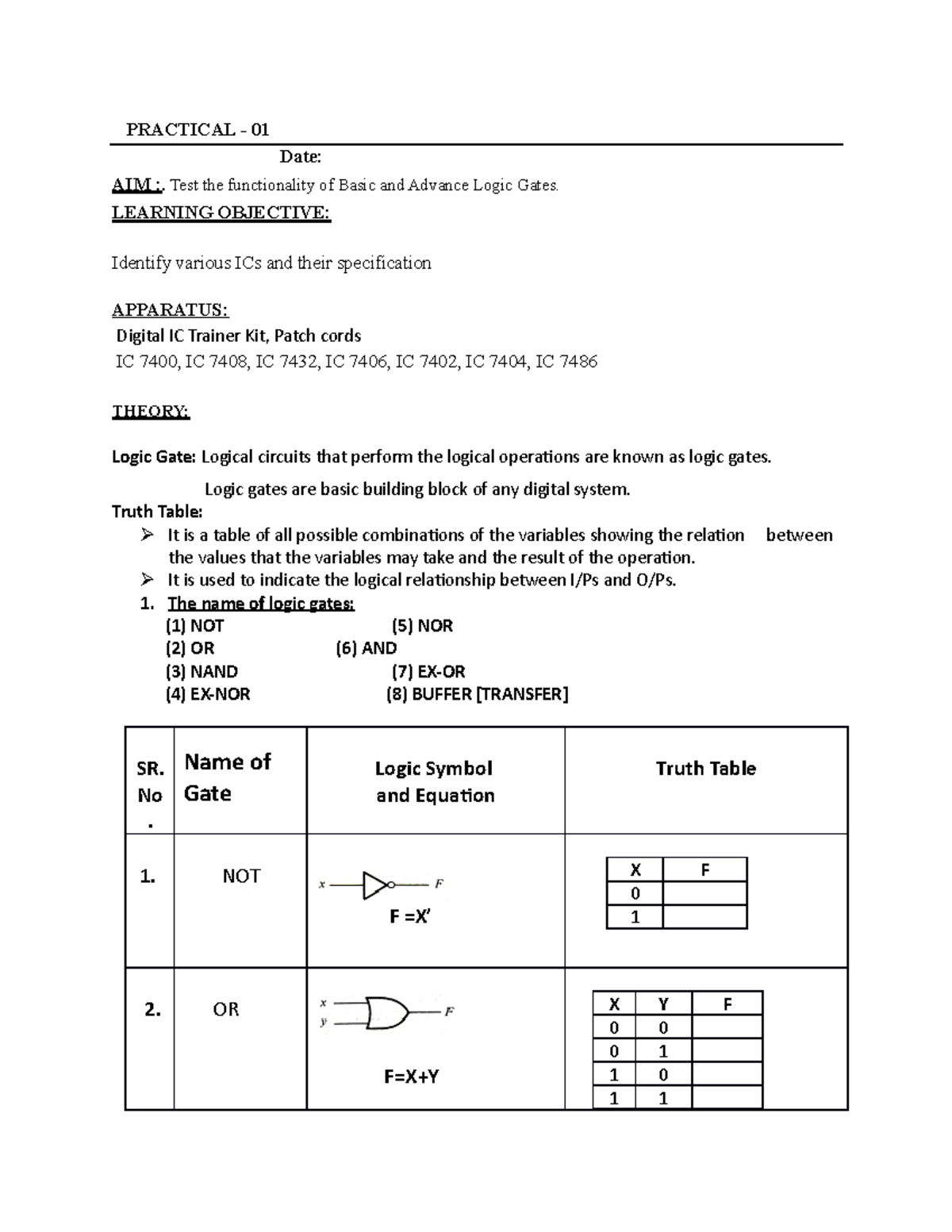 Practical 1 - laboratory for electronics - PRACTICAL - 01 Date: AIM ...