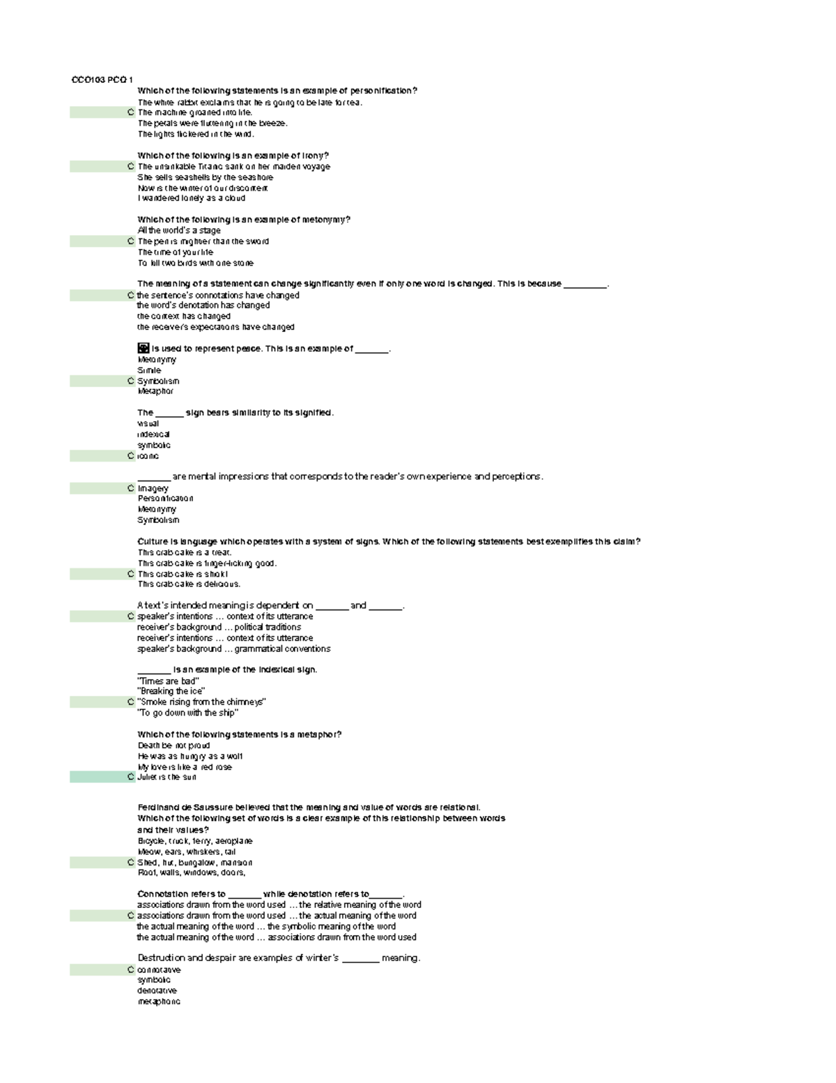 CCO103 Pre Course Quiz 1 - CCO103 PCQ 1 Which of the following ...