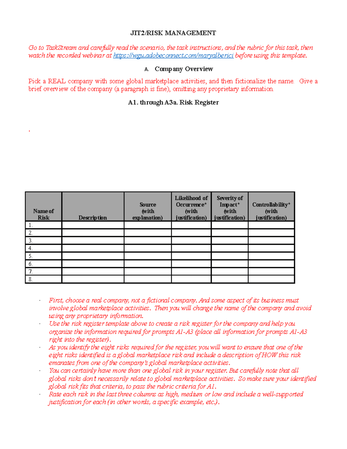 JIT2 Risk+Management+Task+Template - ITSW 3121 - WGU - Studocu