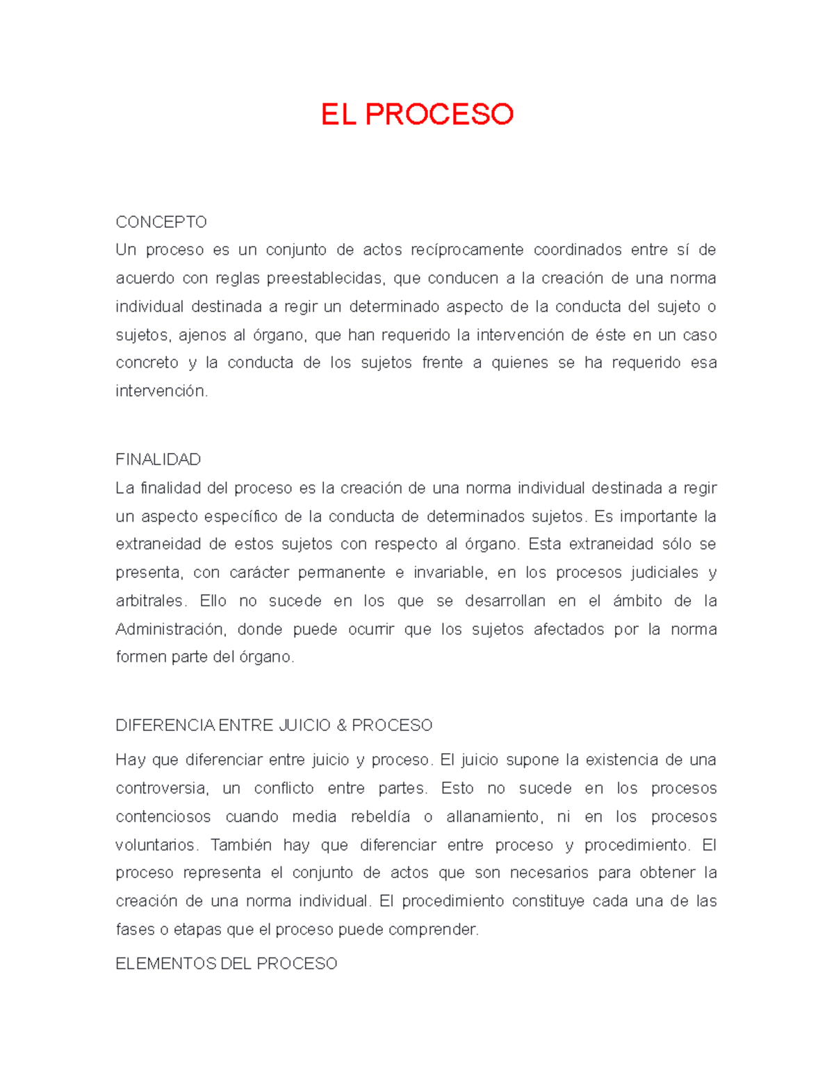 EL Proceso - resumen de clase - EL PROCESO CONCEPTO Un proceso es un ...