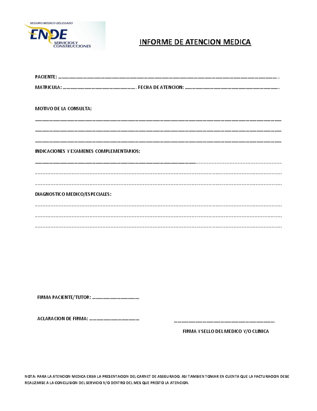 Formato DE Informe Medico 2024 - INFORME DE ATENCION MEDICA PACIENTE ...