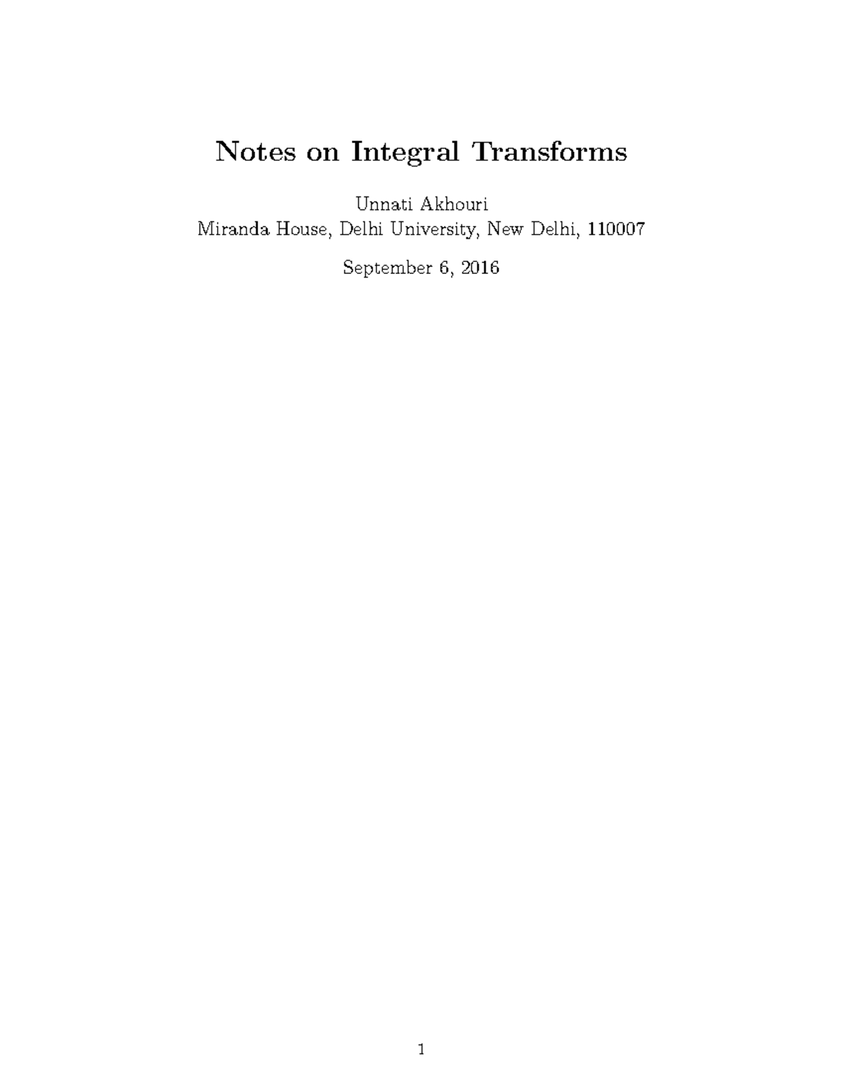 Notes on Integral Transforms - Notes on Integral Transforms Unnati ...