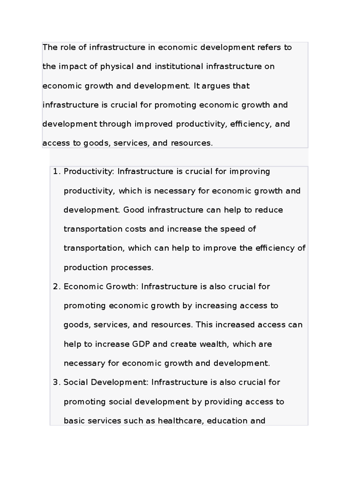 The role of infrastructure in economic development - It argues that ...
