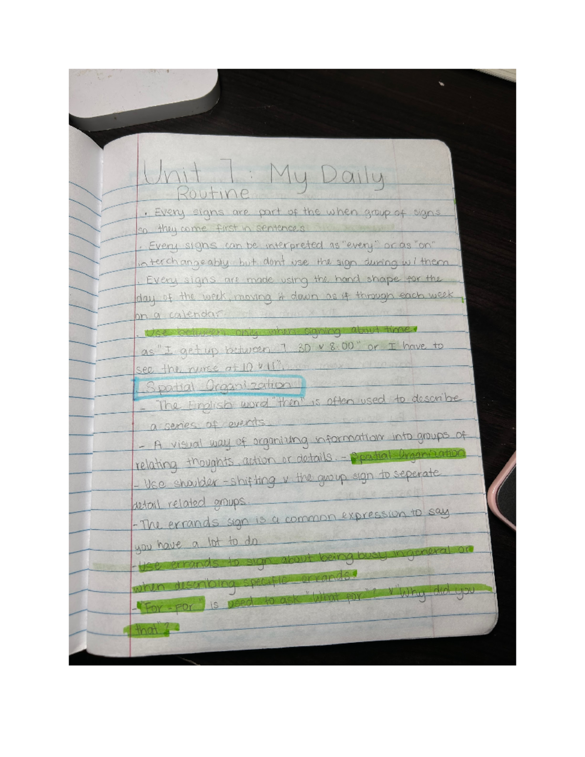 Notebook - Unit 7 ASL II : Daily Routine - ASL 1 - Studocu