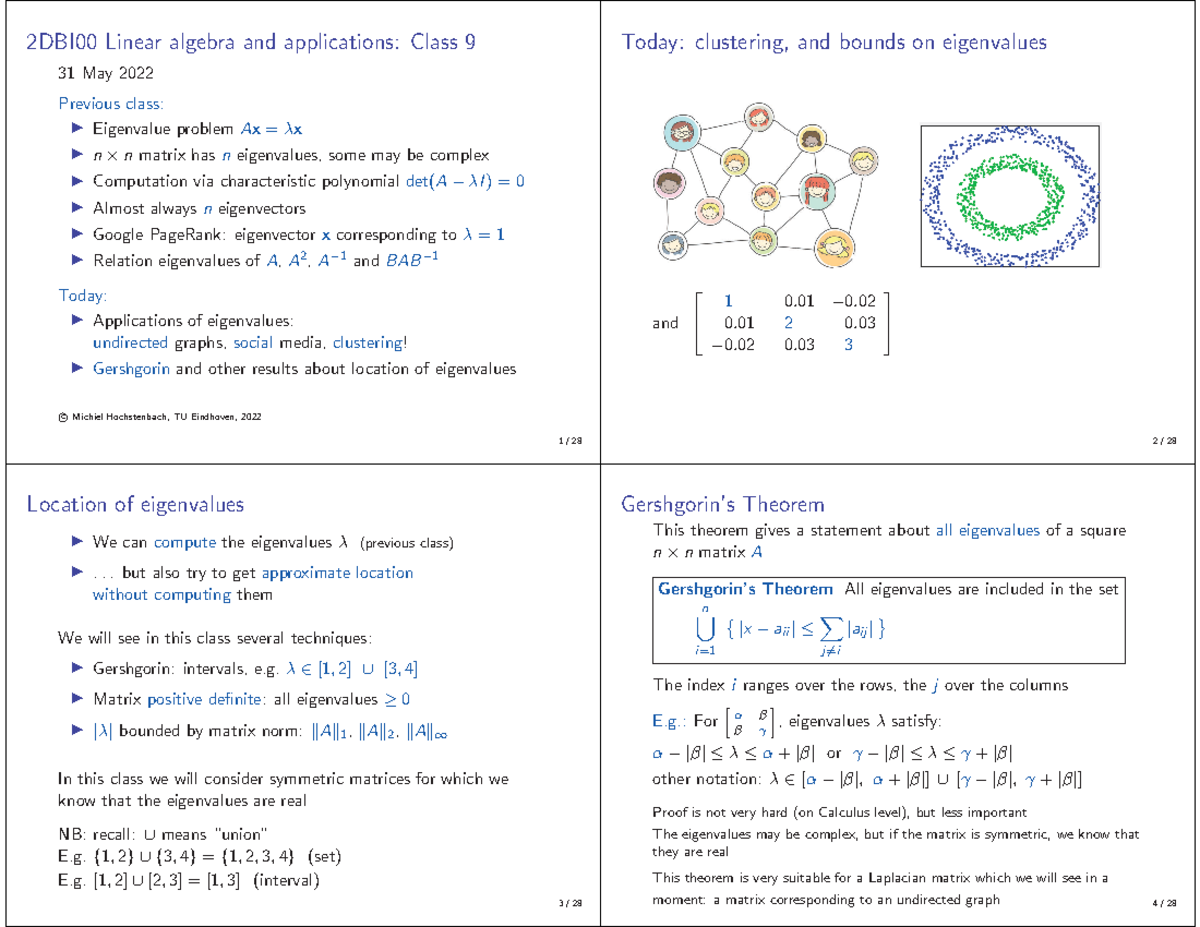 Clustering, SPD - Linear Algebra notes - 2DBI00 Linear algebra and ...