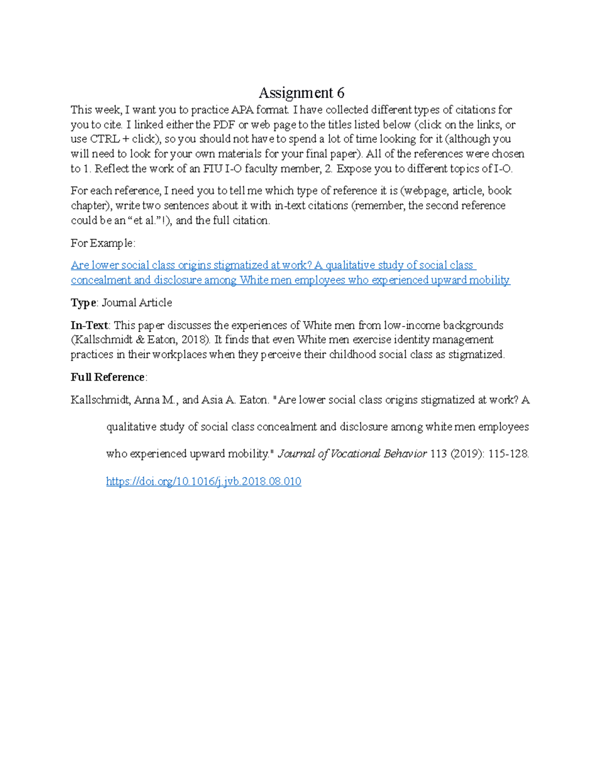 INP3004-Assignment 6 - Assignment 6 - Assignment 6 This week, I want you to practice APA format ...