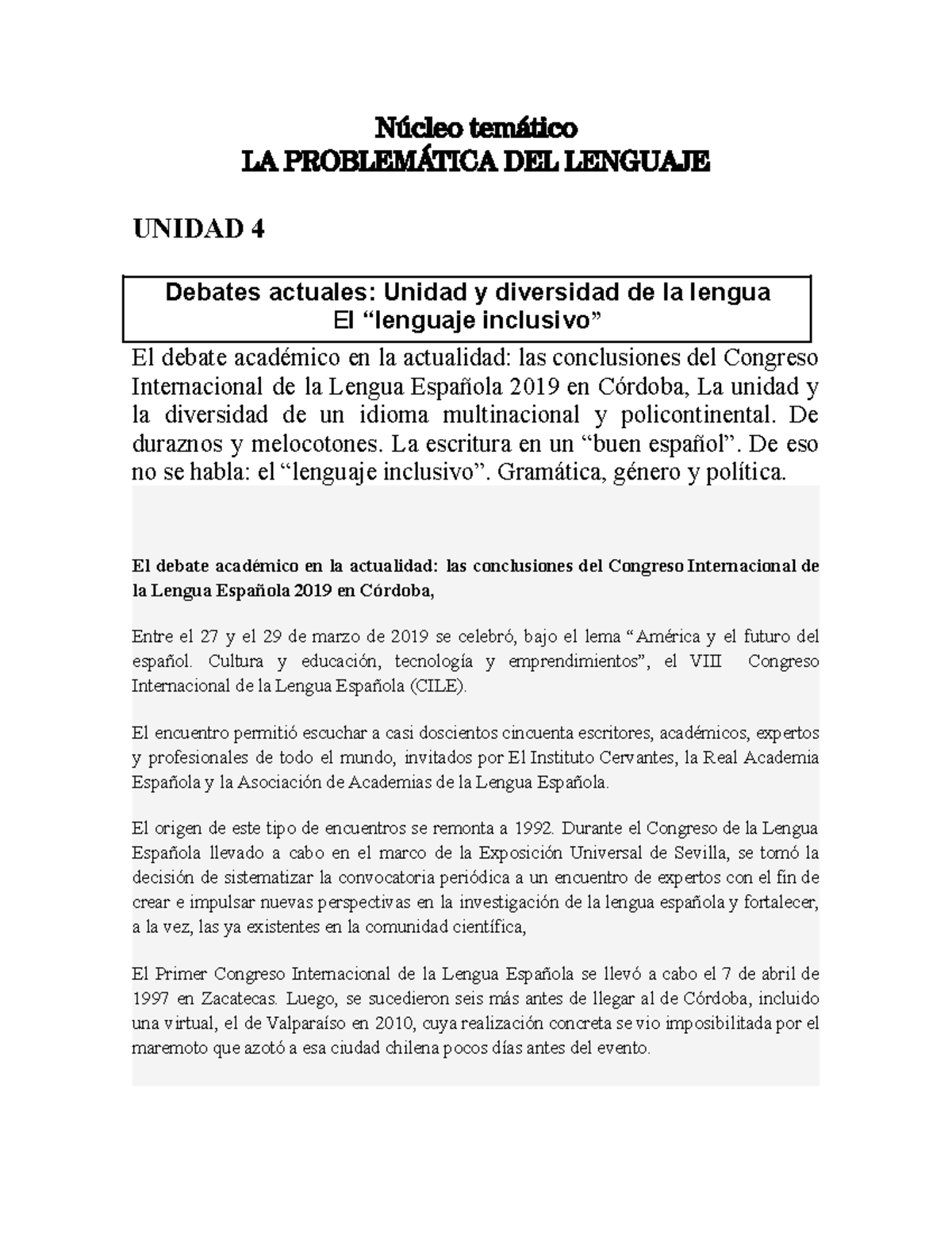 4 Unidad 4 - bffbf - Núcleo temático LA PROBLEMÁTICA DEL LENGUAJE ...