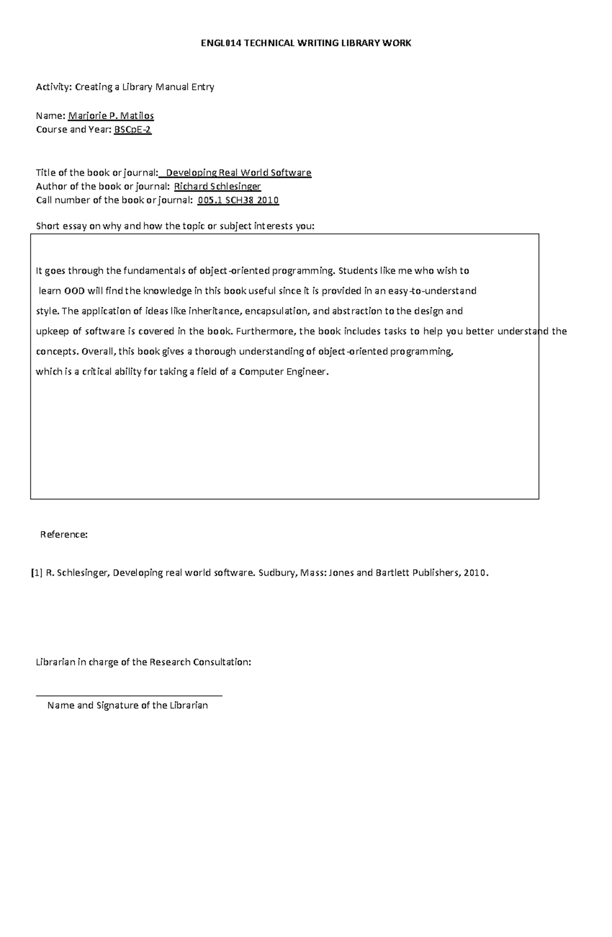 Ass3 - assignment - ENGL014 TECHNICAL WRITING LIBRARY WORK Activity ...