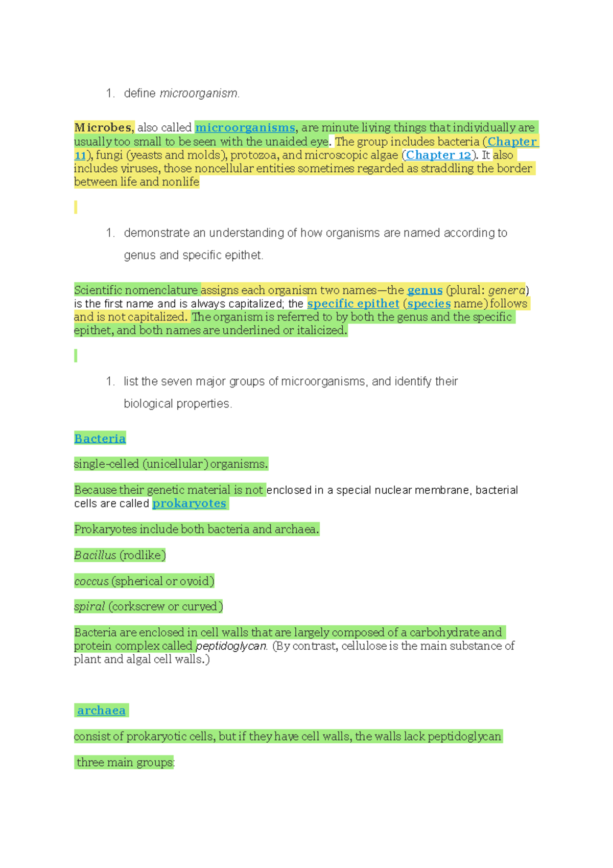 Lesson 1 Micro - Unit 1 important points - define microorganism ...