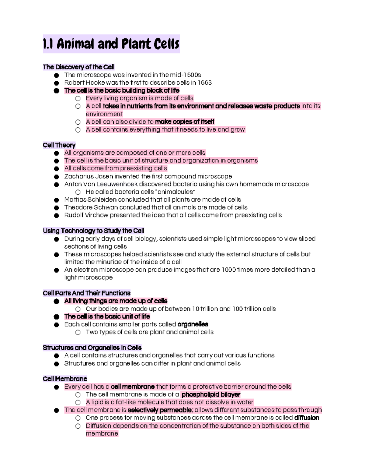 Chapter 1.1 - Animal and Plant Cells (Pearson Textbook SNC2D Pre-IB ...