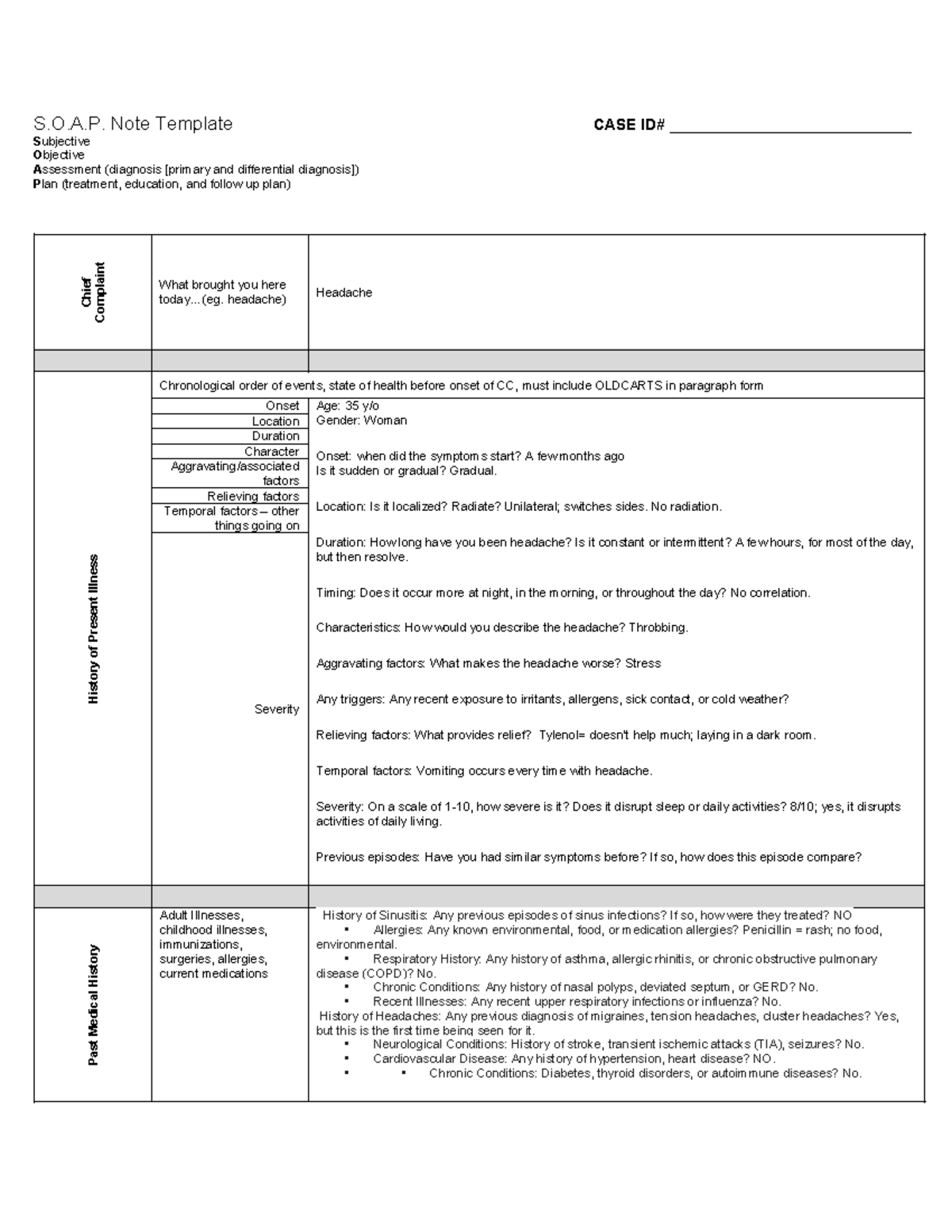 Exam 3 - Head - SOAP note - S.O.A. Note Template CASE ID ...