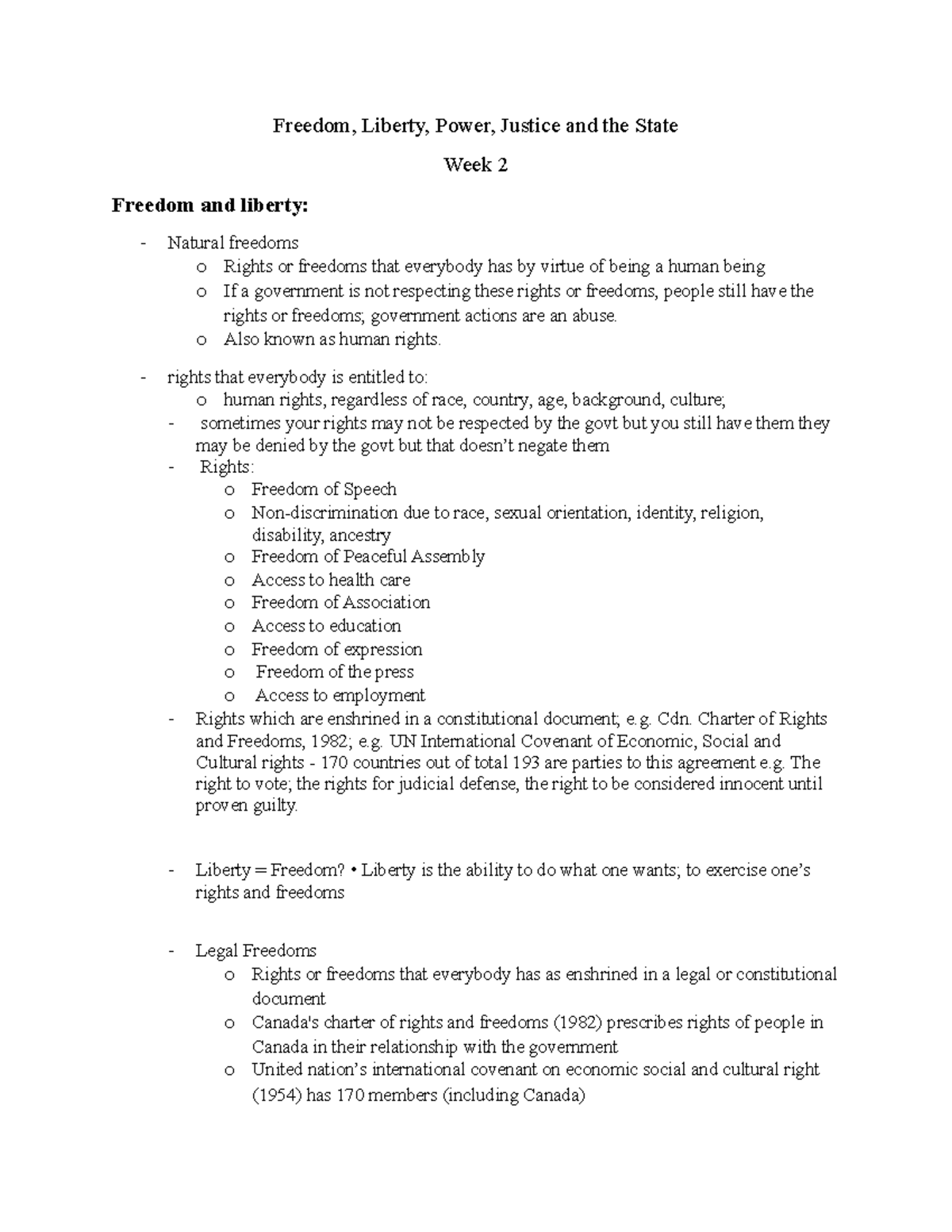 Poli Sci 1021F; week 2 - Lecture notes 2 - Freedom, Liberty, Power ...