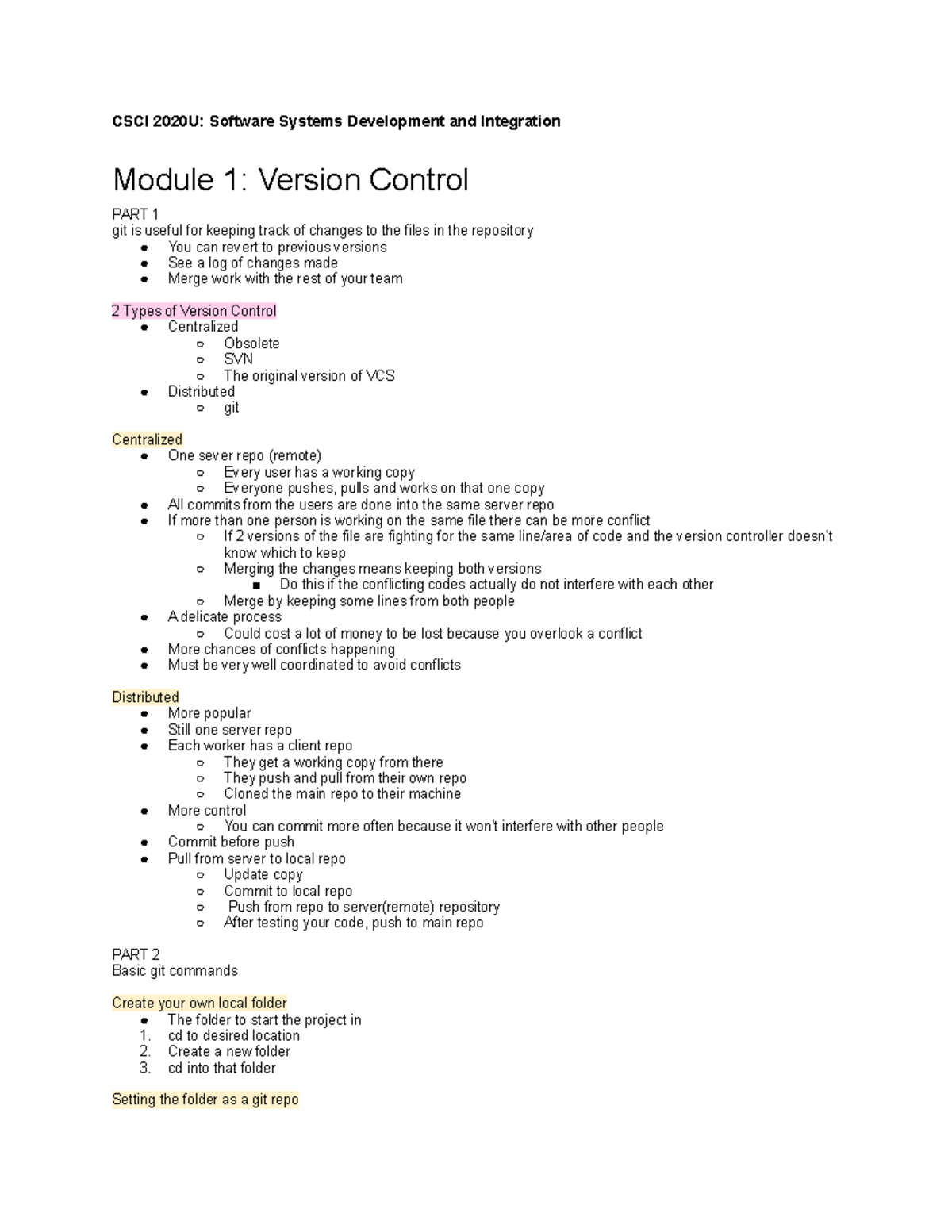 CSCI 2020 - Version Control - CSCI 2020U: Software Systems Development and Integration Module 1 ...