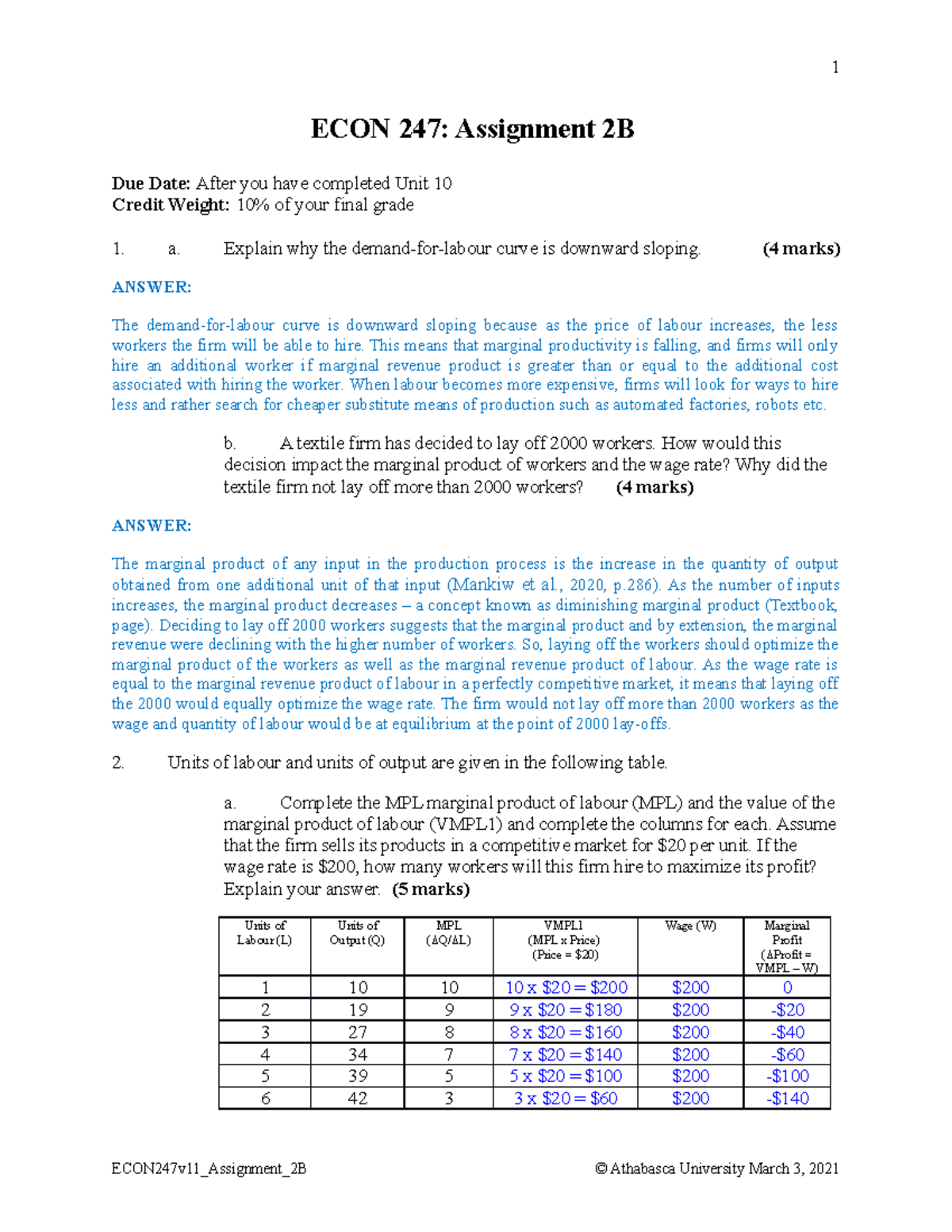 ECON Assignment done , completed and graded - ECON 247: Assignment 2B ...