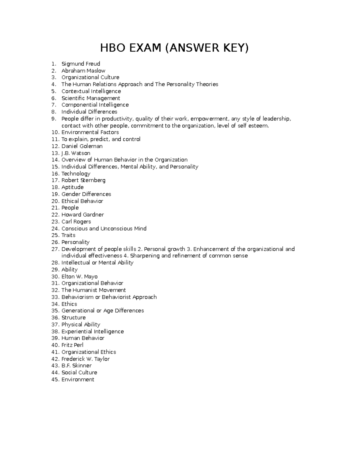 HBO QUIZ(ANS KEY) - Hbo answer key to quiz I uploaded - HBO EXAM ...