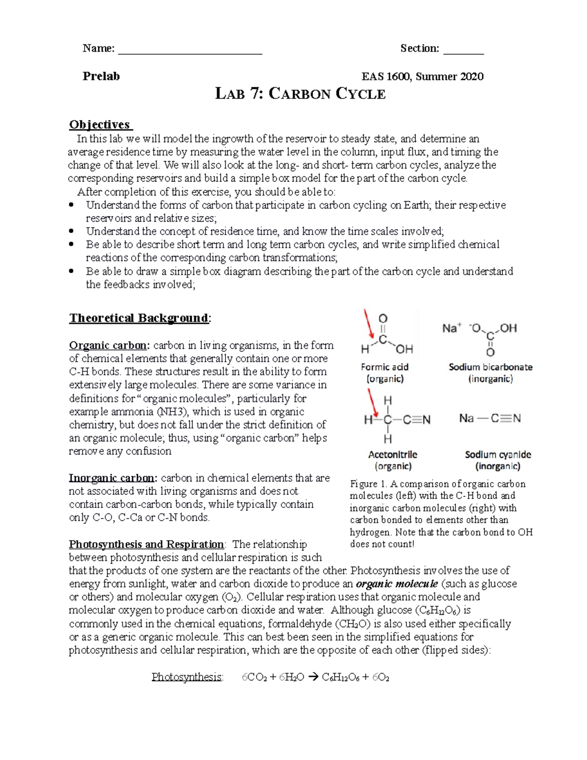 Lab 7 Carbon Cycle Prelab - Name: _________________________ Section ...